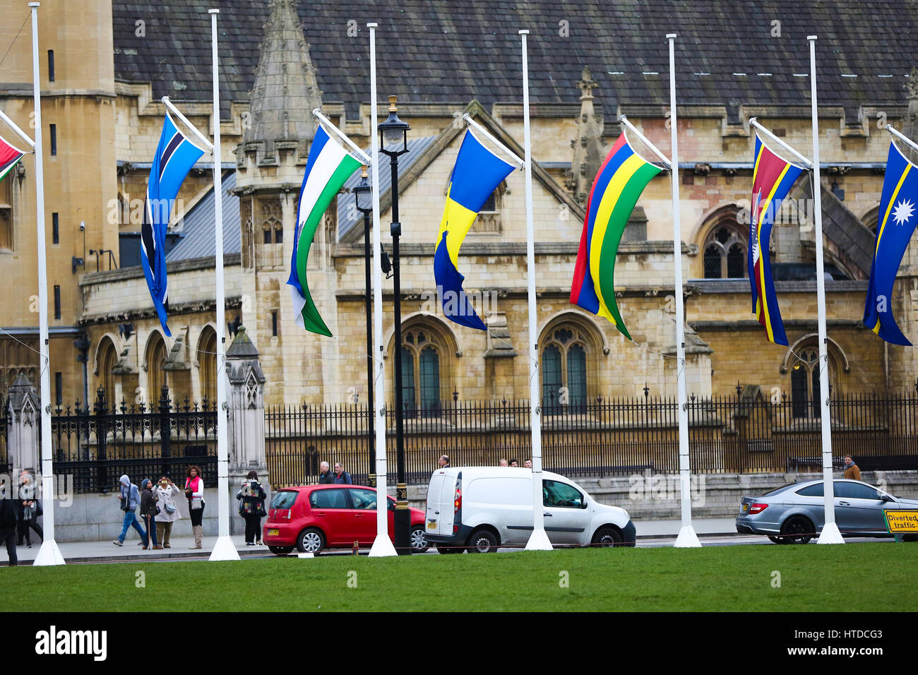 Parliament Square. London, UK. 10th Mar, 2017. Flags of the ...