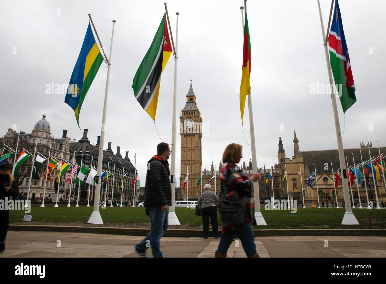 Parliament Square. London, UK. 10th Mar, 2017. Flags of the ...