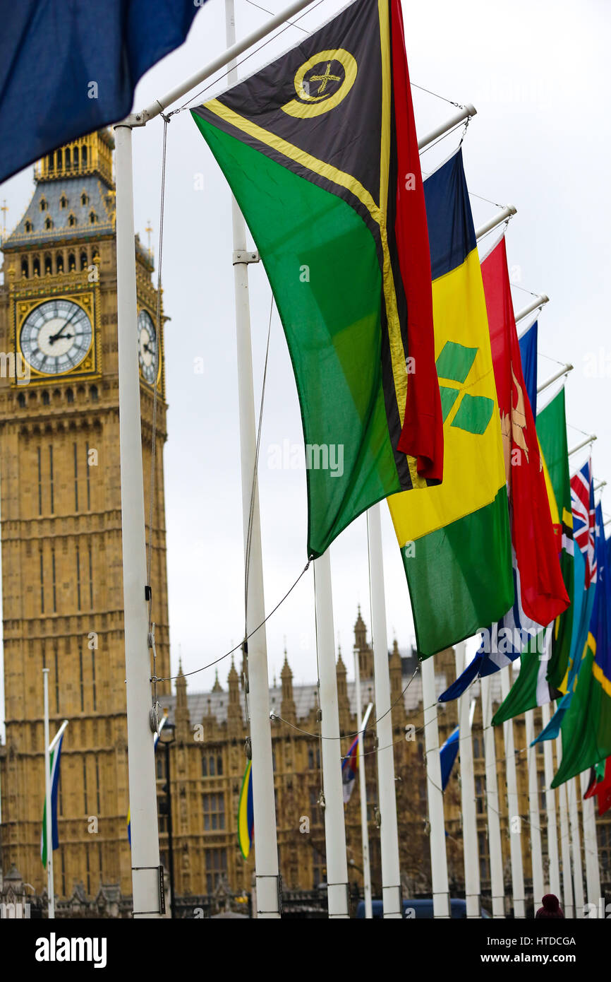 Parliament Square. London, UK. 10th Mar, 2017. Flags of the ...