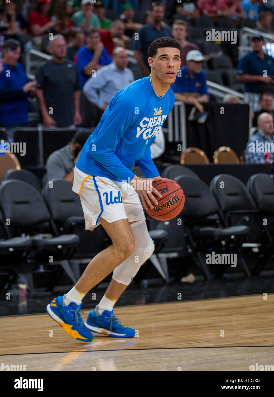 Las Vegas, NV, USA. 09th Mar, 2017. UCLA guard (2) Lonzo Ball warms up ...
