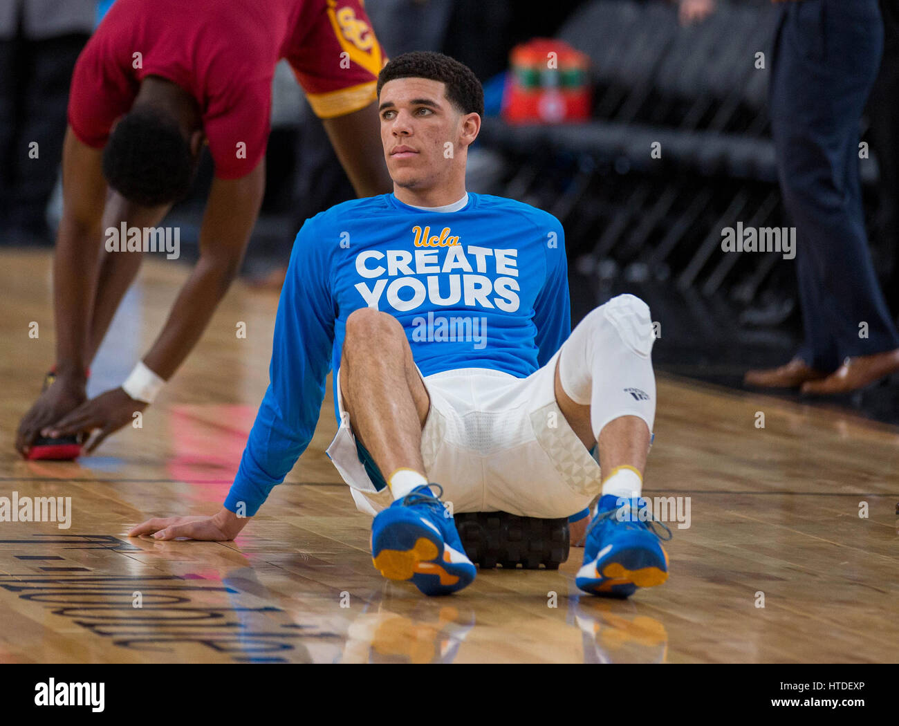 Las Vegas, NV, USA. 09th Mar, 2017. UCLA guard (2) Lonzo Ball warms up ...