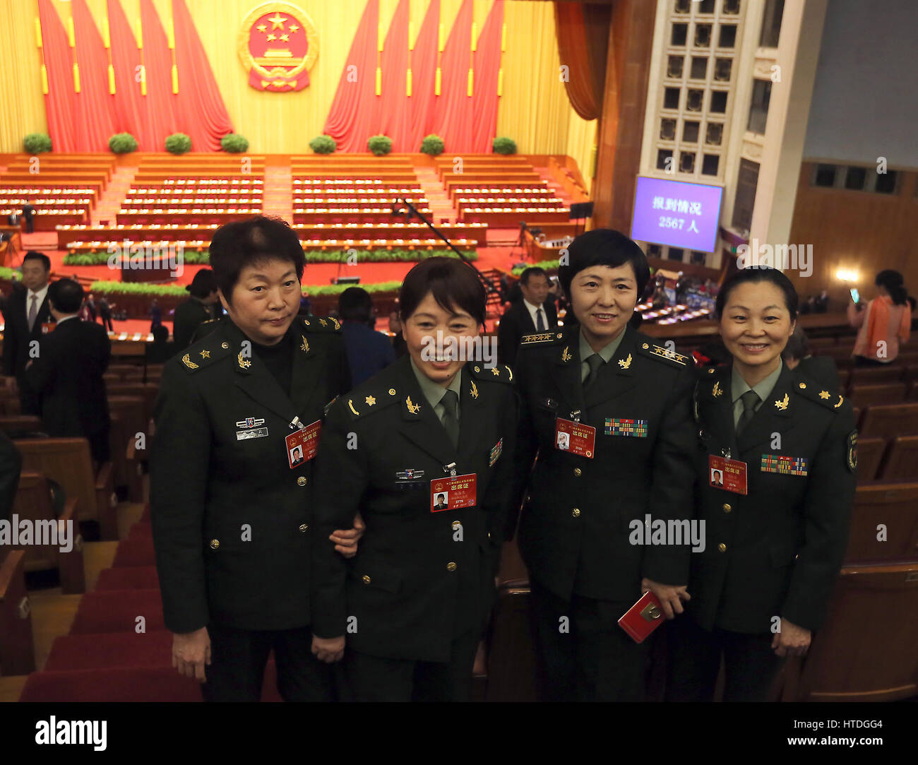 Beijing, CHINA, China. 8th Mar, 2017. Chinese military delegates pose ...