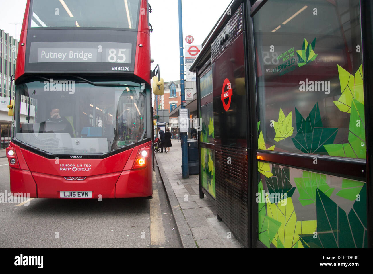 Putney London, UK. 11th Mar, 2017. London first green bus zone is up ...