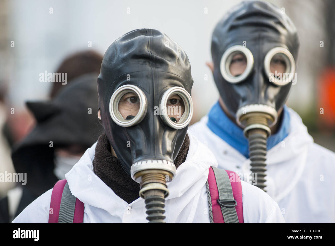Tokyo, Tokyo, Japan. 11th Mar, 2017. Anti-nuclear protester wearing a ...