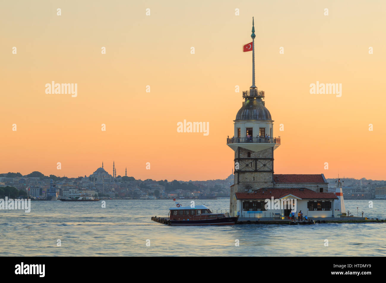 maidens tower in istanbul, turkey, kiz kulesi tower, sunset in istanbul ...