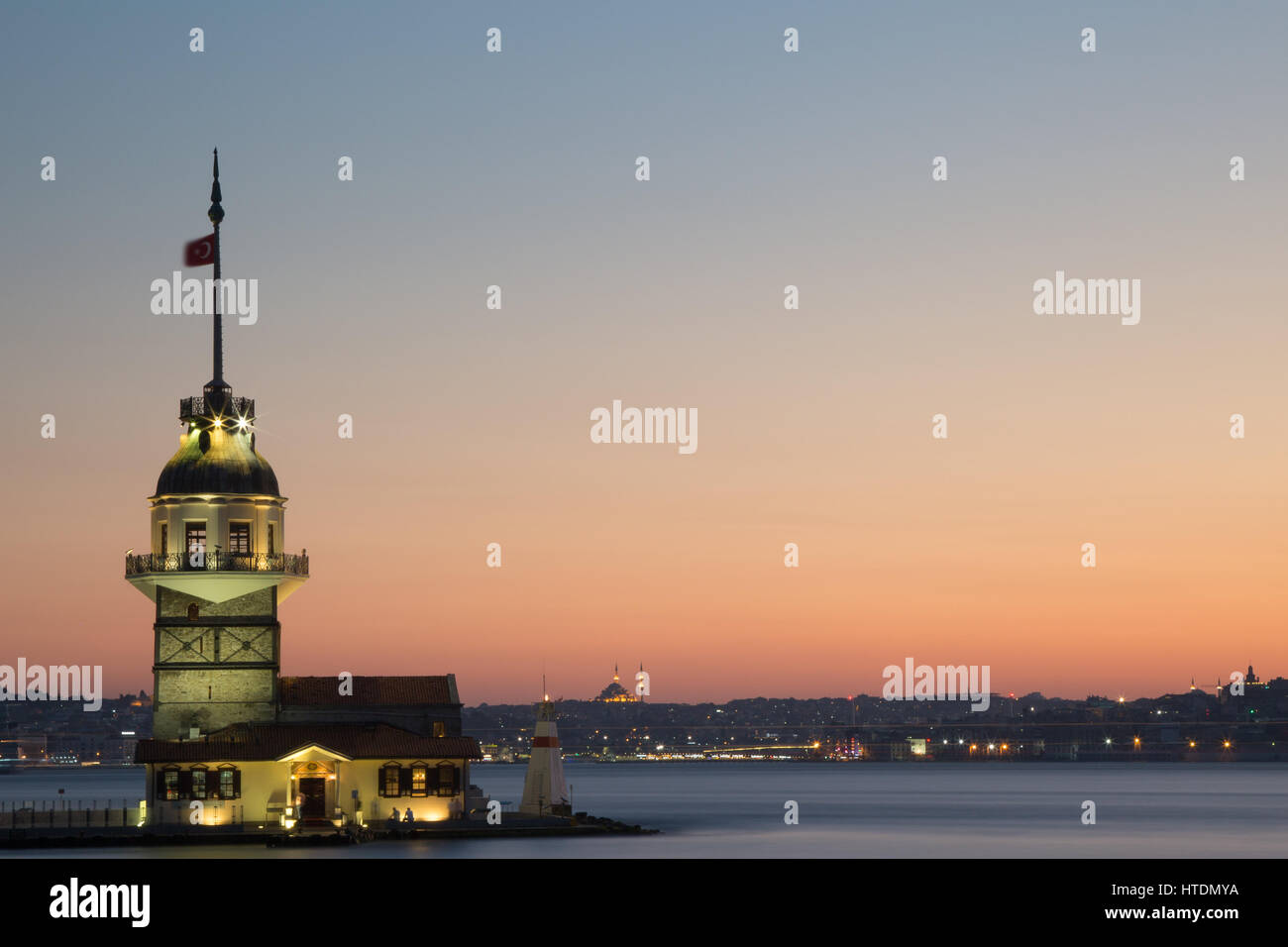 maidens tower in istanbul, turkey, kiz kulesi tower, sunset in istanbul ...