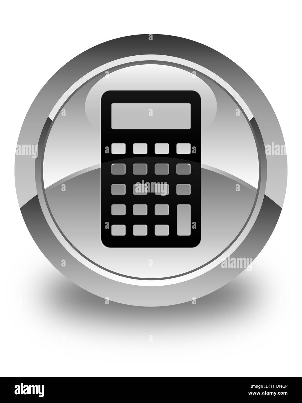 Calculator icon isolated on glossy white round button abstract ...