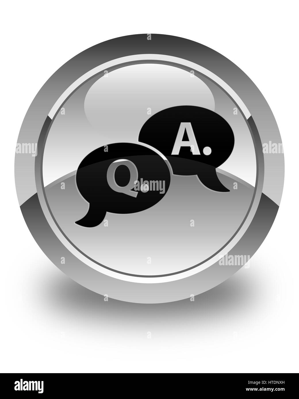 Question answer bubble icon isolated on glossy white round button ...