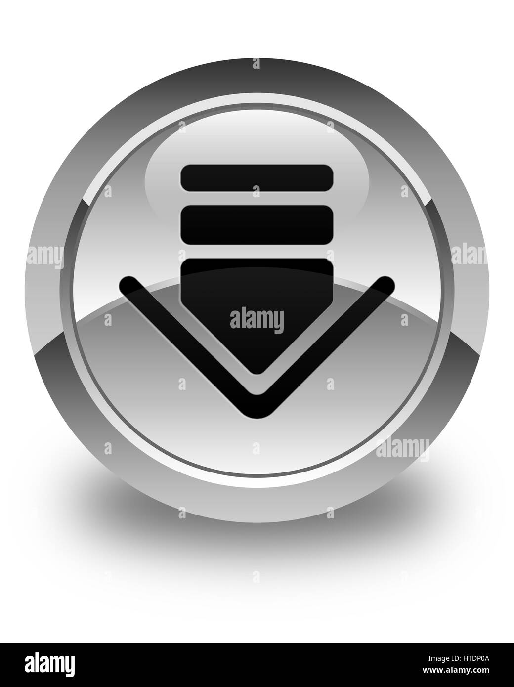 Download icon isolated on glossy white round button abstract ...