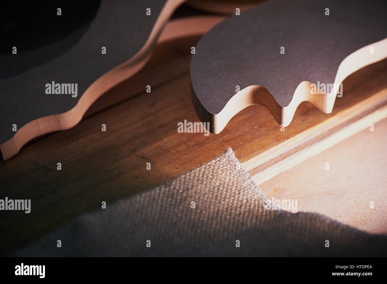 Product parts cut on machine. Pressed MDF, sawmany material Stock Photo ...