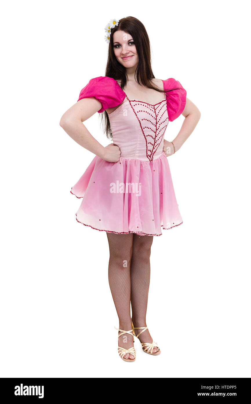 Disco dancer woman showing some movements against isolated white ...