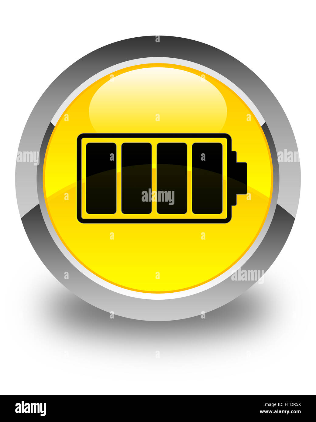 Battery icon isolated on glossy yellow round button abstract ...