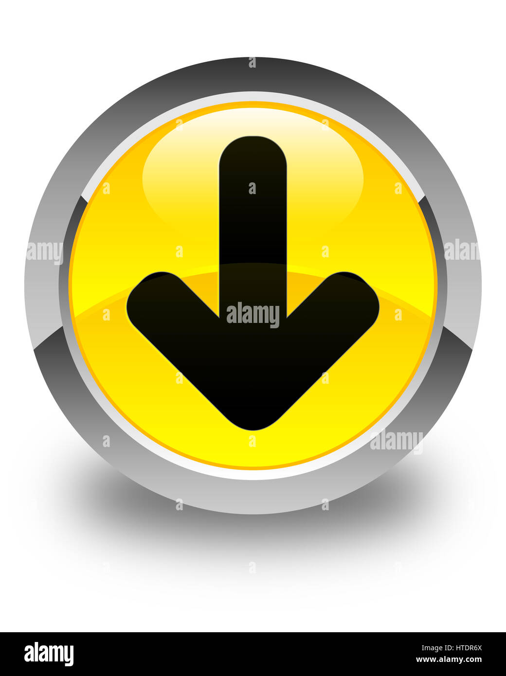 Download arrow icon isolated on glossy yellow round button abstract ...