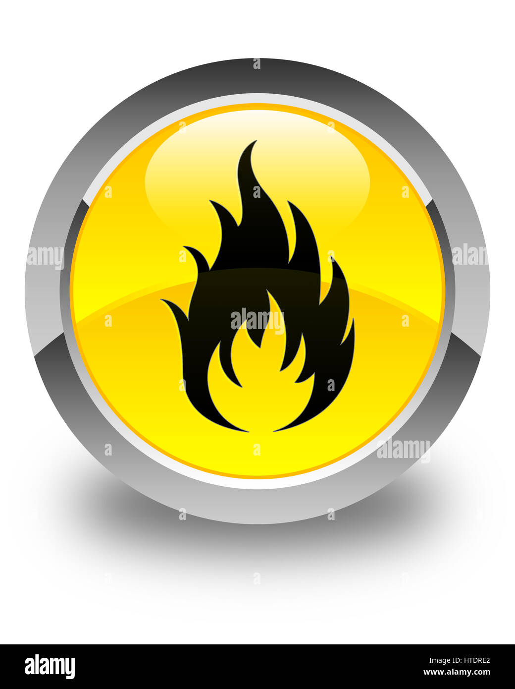 Fire icon isolated on glossy yellow round button abstract illustration ...