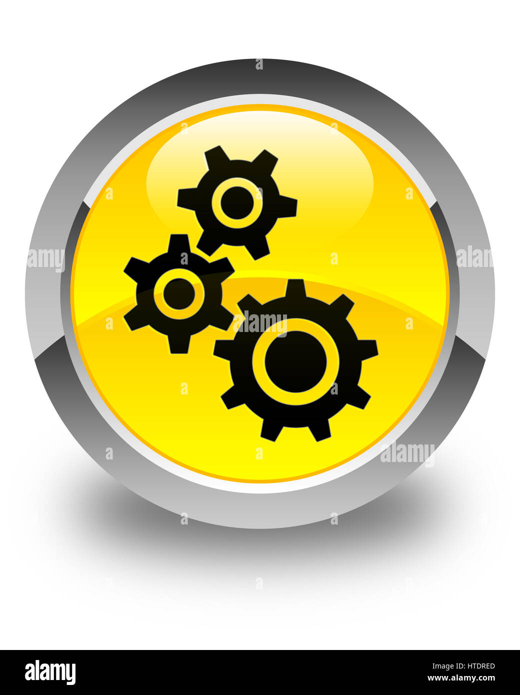 Gears icon isolated on glossy yellow round button abstract illustration ...