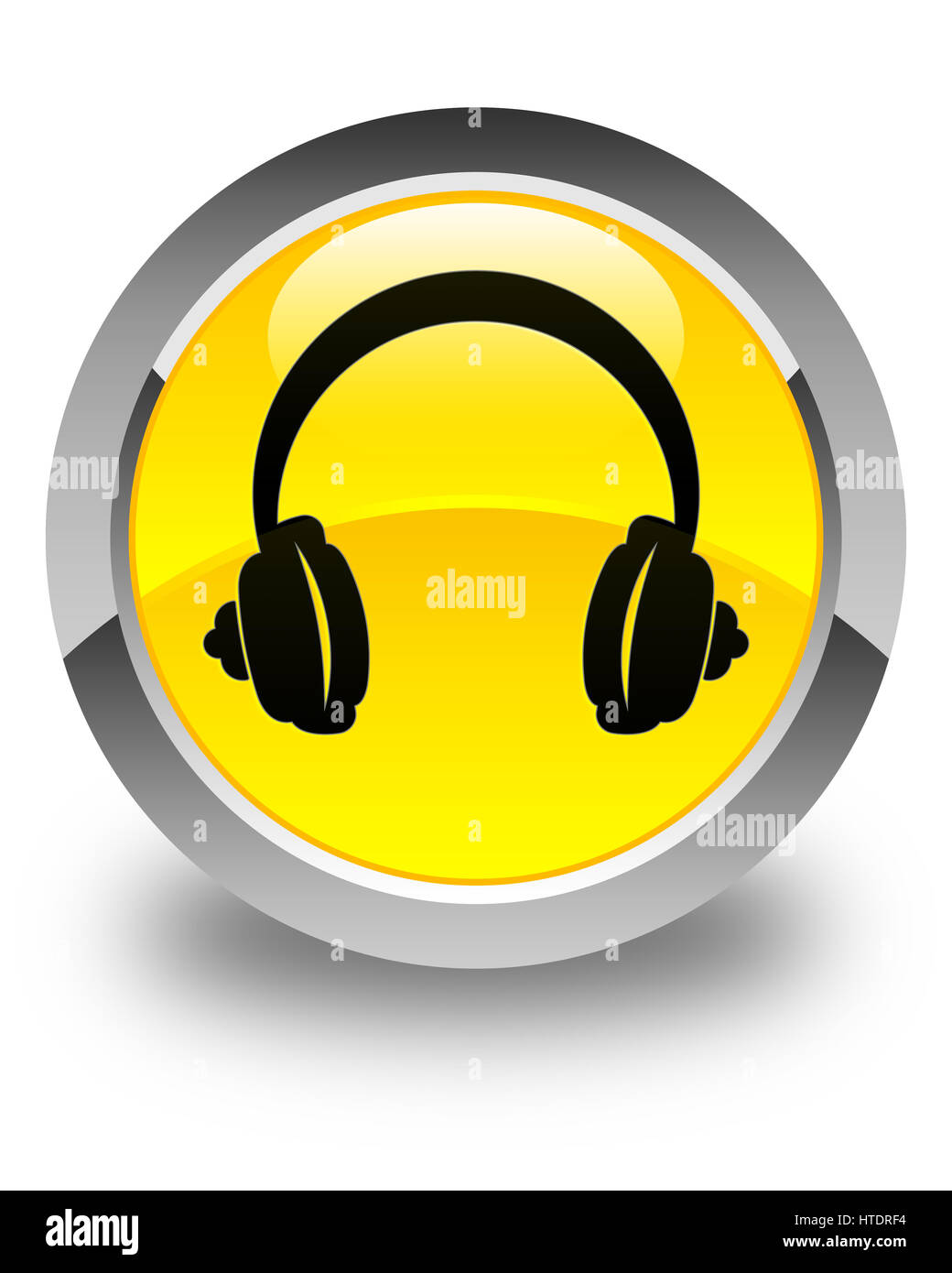 Headphone icon isolated on glossy yellow round button abstract ...
