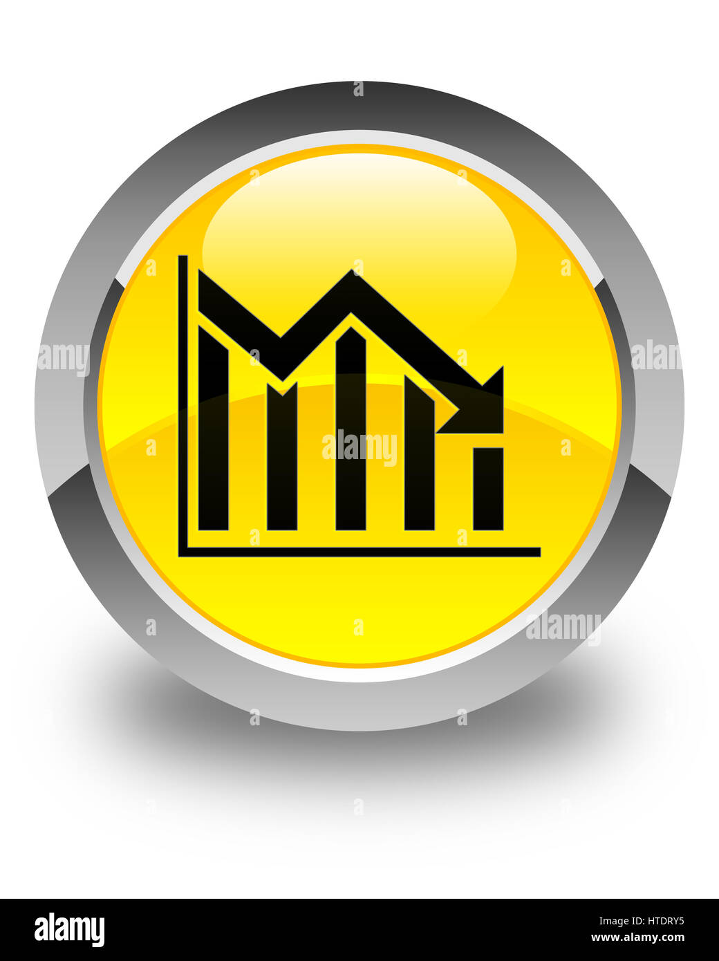 Statistics down icon isolated on glossy yellow round button abstract ...