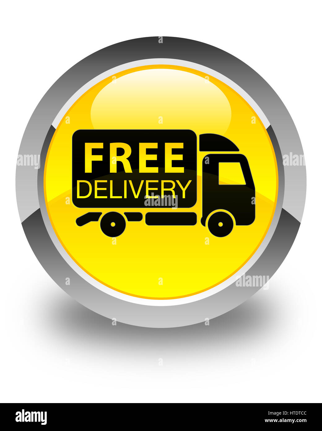 Free delivery truck icon isolated on glossy yellow round button ...