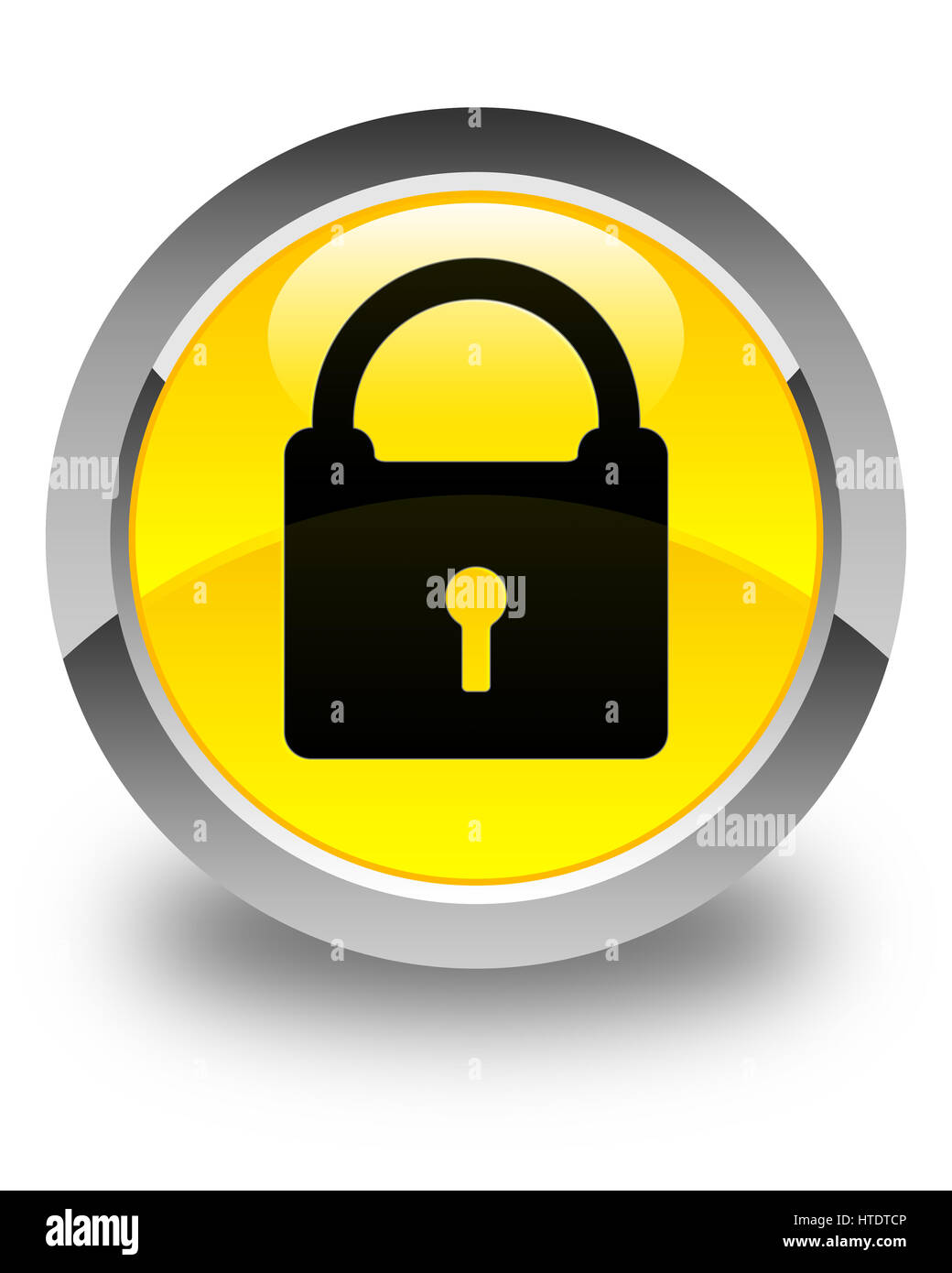 Padlock icon isolated on glossy yellow round button abstract ...