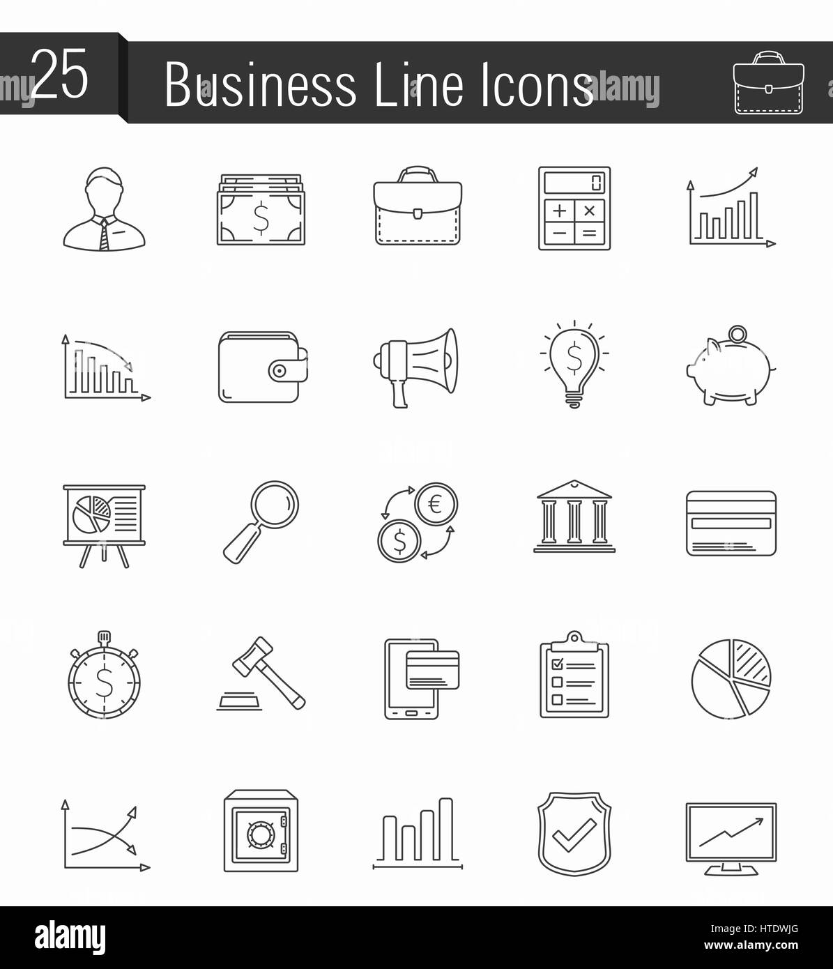Finance business outline icons Black and White Stock Photos & Images ...
