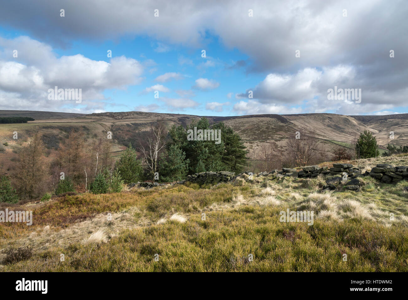 Beautiful view from Shire Hill near Glossop. Early spring landscape on ...