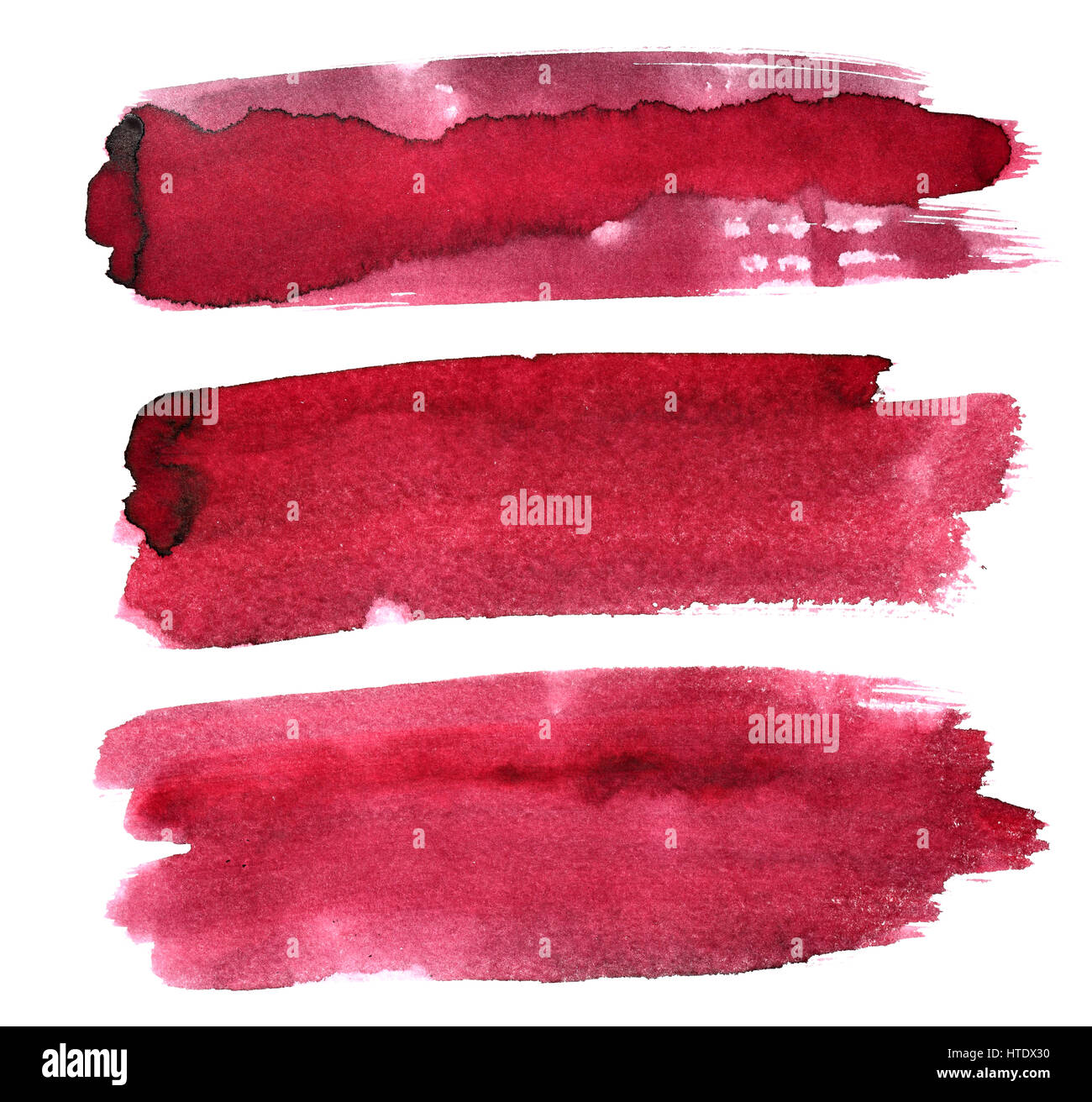 Set of dark red rough brush strokes isolated on the white background ...