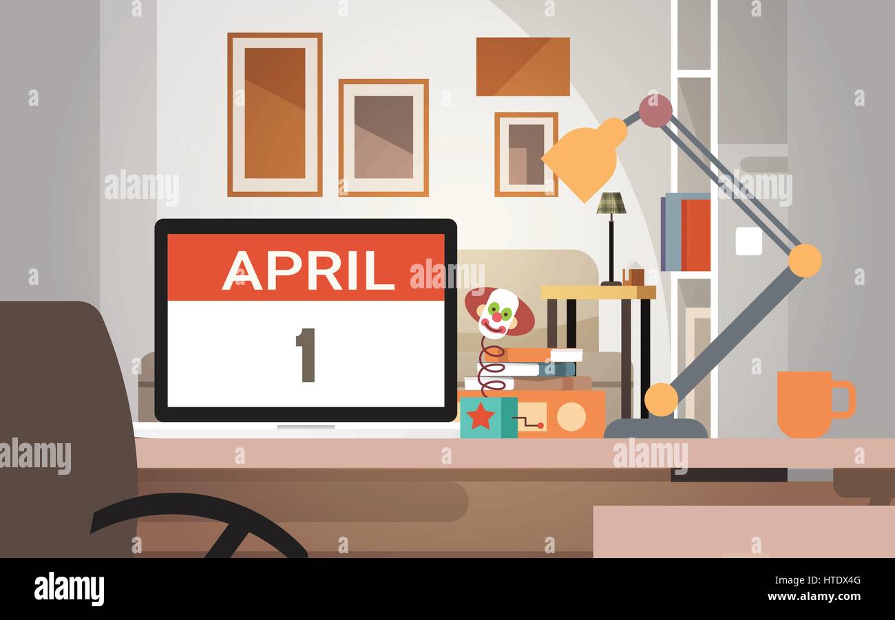 Laptop Computer Fool Day April Holiday Greeting Card Banner Stock ...