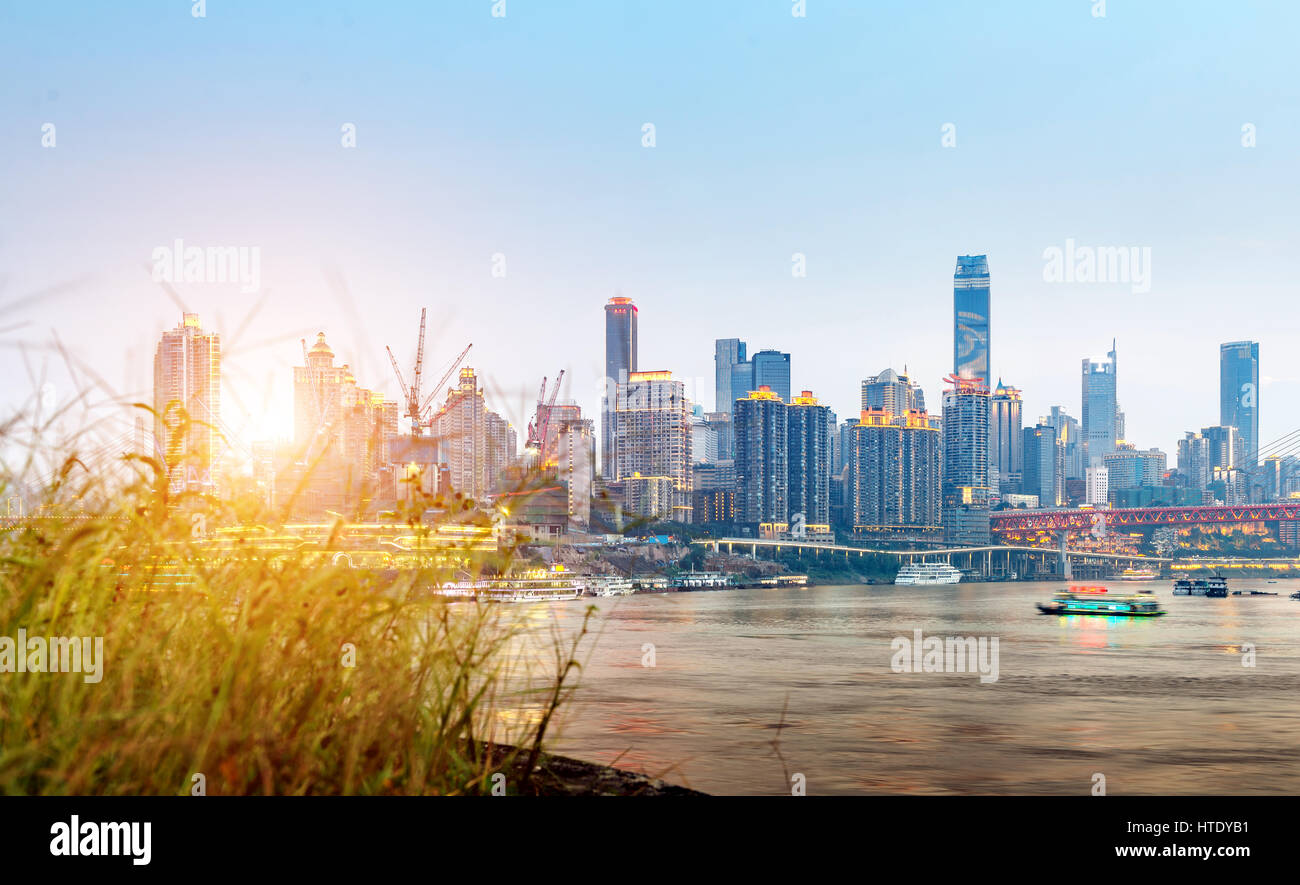 Chongqing, China downtown city skyline over the Yangtze River Stock ...