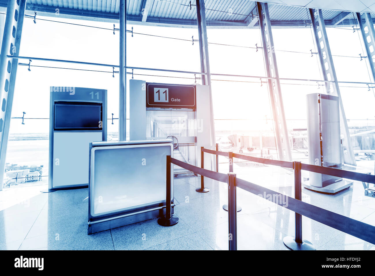 Airport Terminal Hall Check-in, blue tones Picture Stock Photo - Alamy