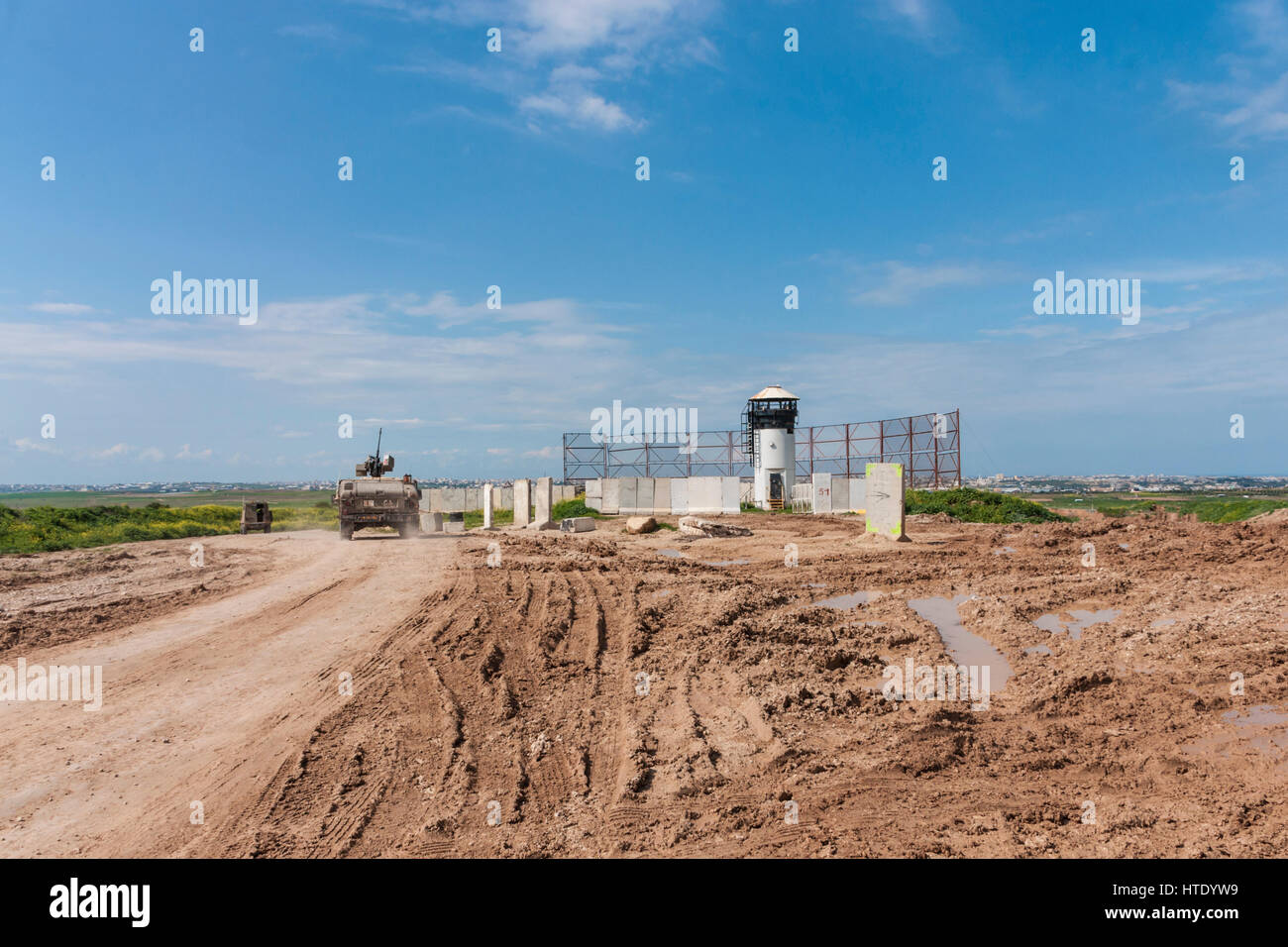 Israel. A fortified guard tower ("Pillbox") on the border of the Gaza ...
