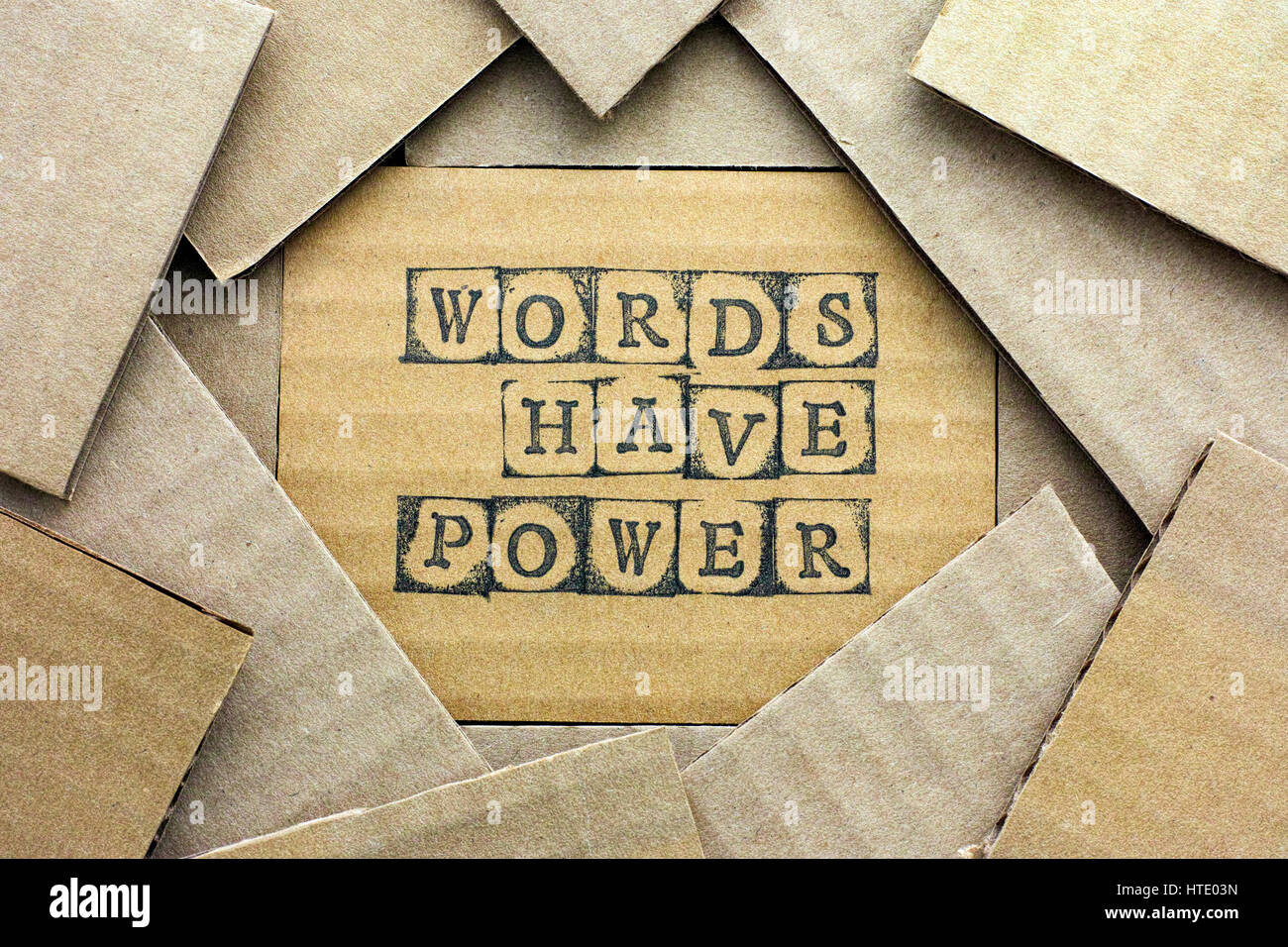 Cardboard card with phrase Words Have Power made by black alphabet ...