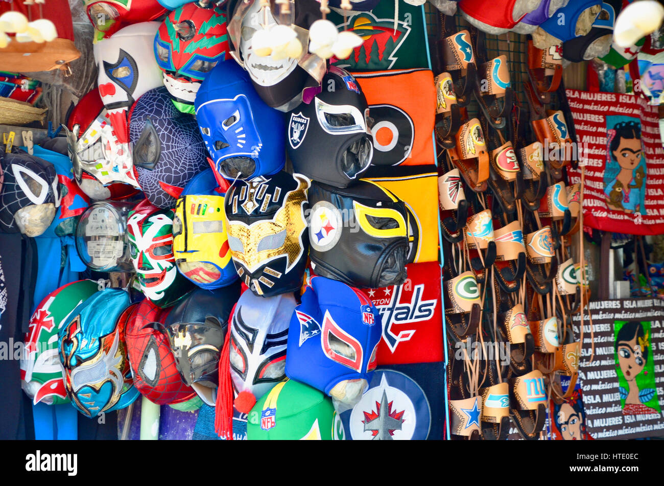 lucha libre masks with nfl brands isla mujeres mexico Stock Photo - Alamy