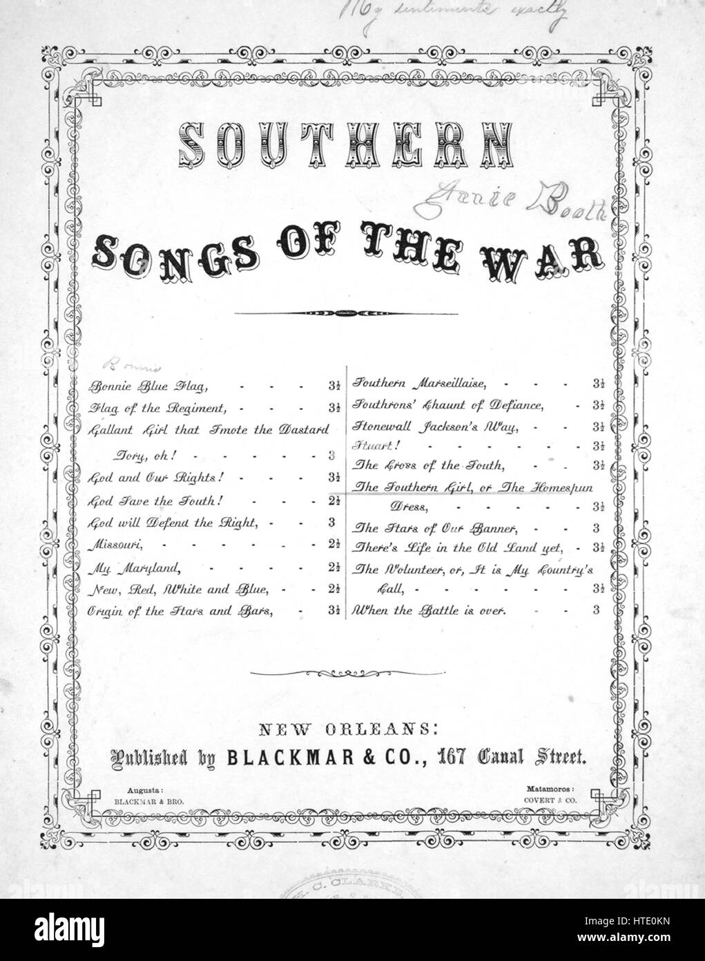 Sheet music cover image of the song 'Southern Songs of the War The ...