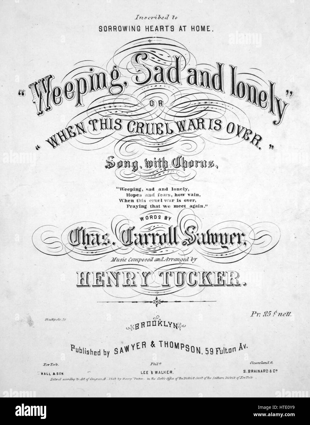 Sheet music cover image of the song 'Weeping, Sad and Lonely, or, 'When ...