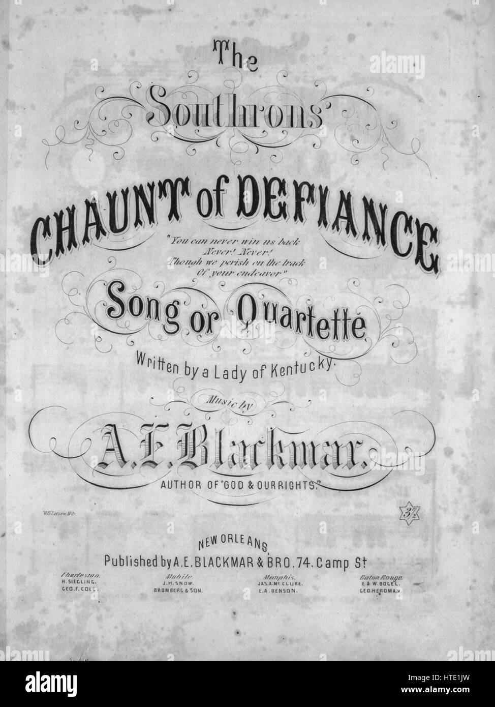 Sheet music cover image of the song 'The Southrons' Chaunt of Defiance ...