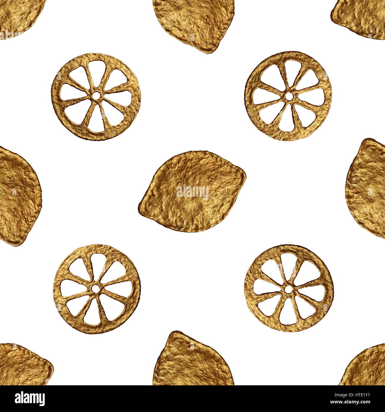 Abstract lemon pattern. Gold hand painted seamless background. Citrus ...