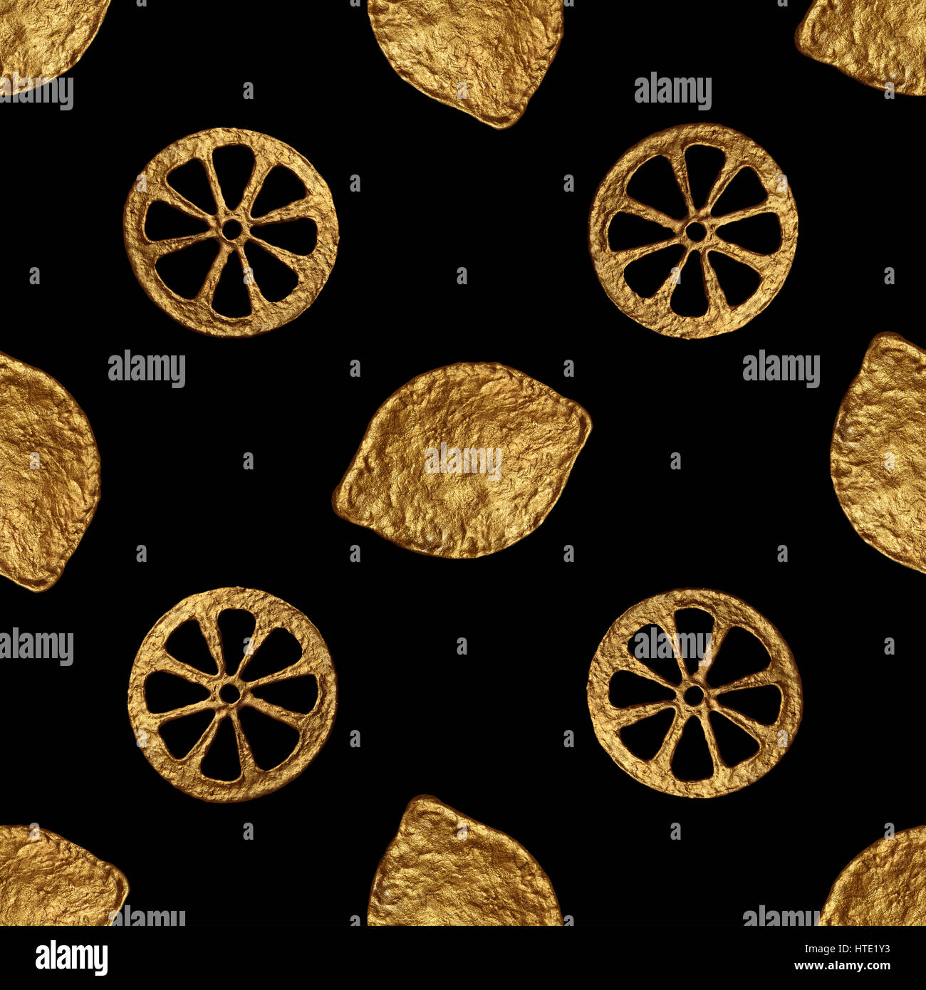 Abstract lemon pattern. Gold hand painted seamless background. Citrus ...