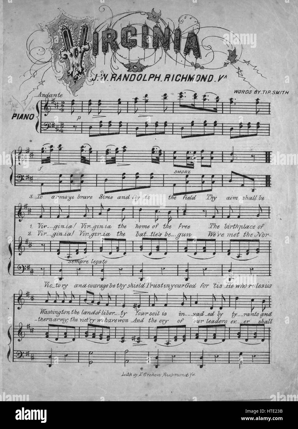 Sheet music cover image of the song 'Virginia', with original ...