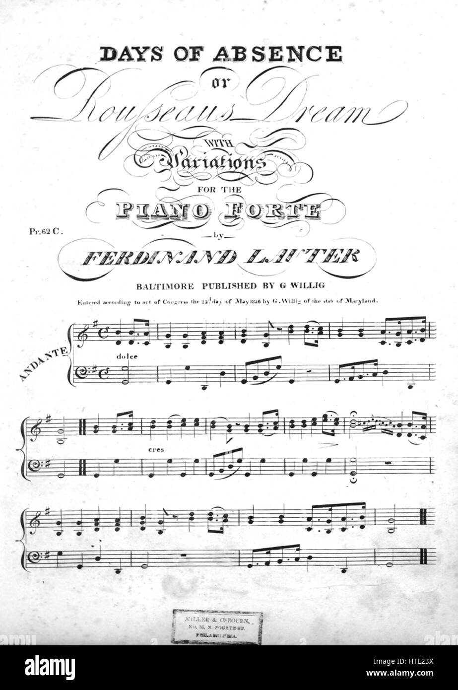 Sheet music cover image of the song 'Days of Absence, or, Rousseau's ...