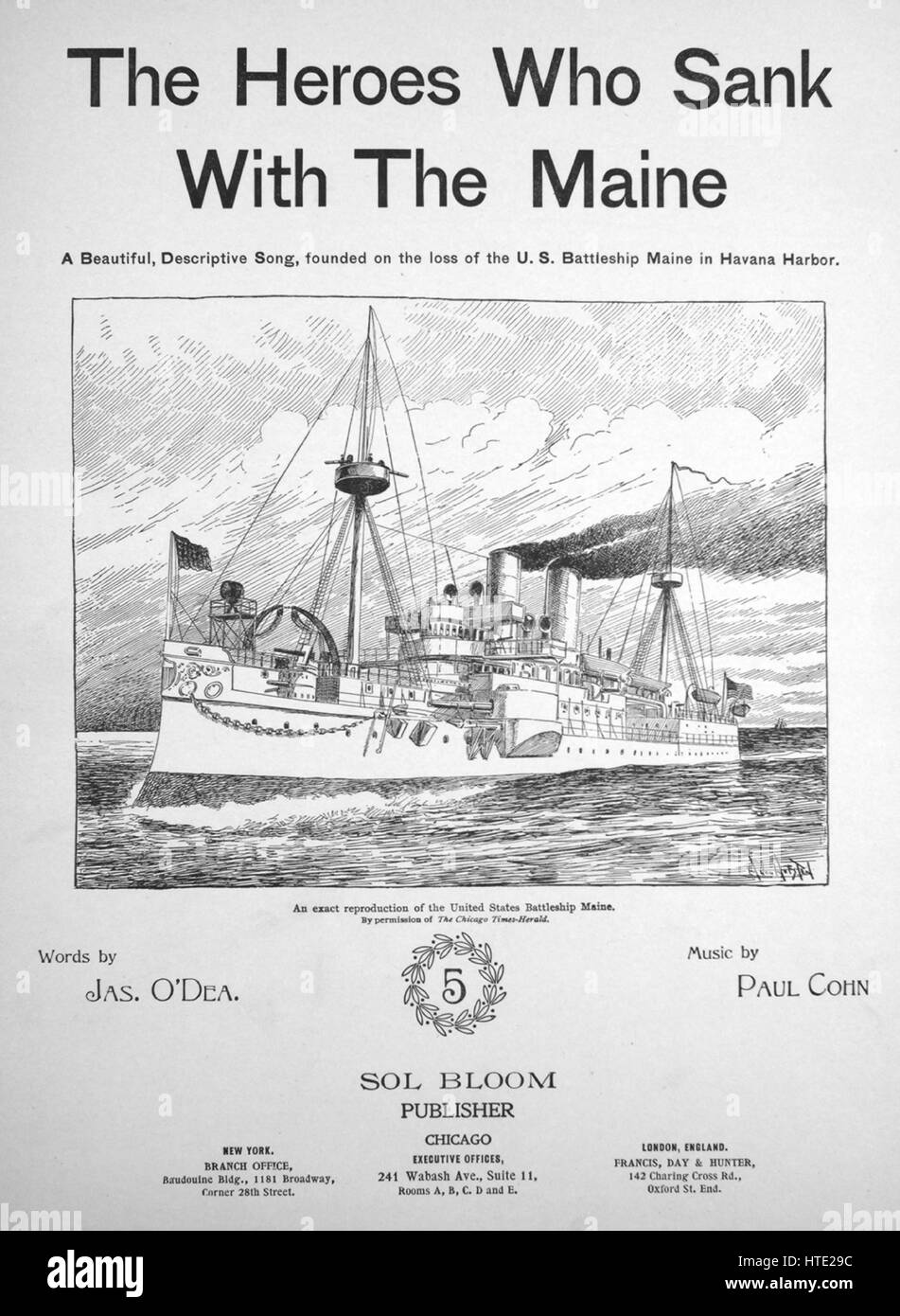 Sheet music cover image of the song 'The Heroes Who Sank With the Maine ...