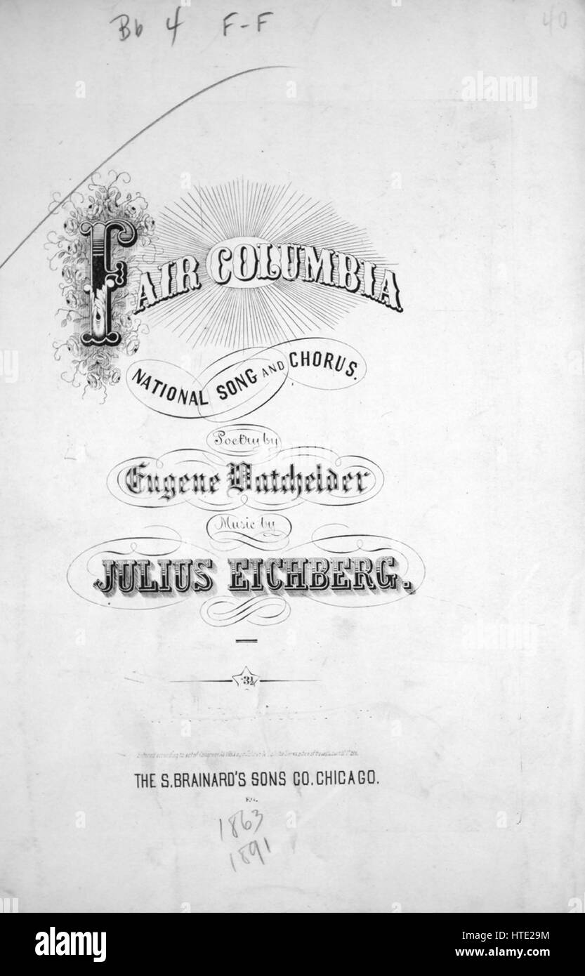 Sheet music cover image of the song 'Fair Columbia National Song and ...
