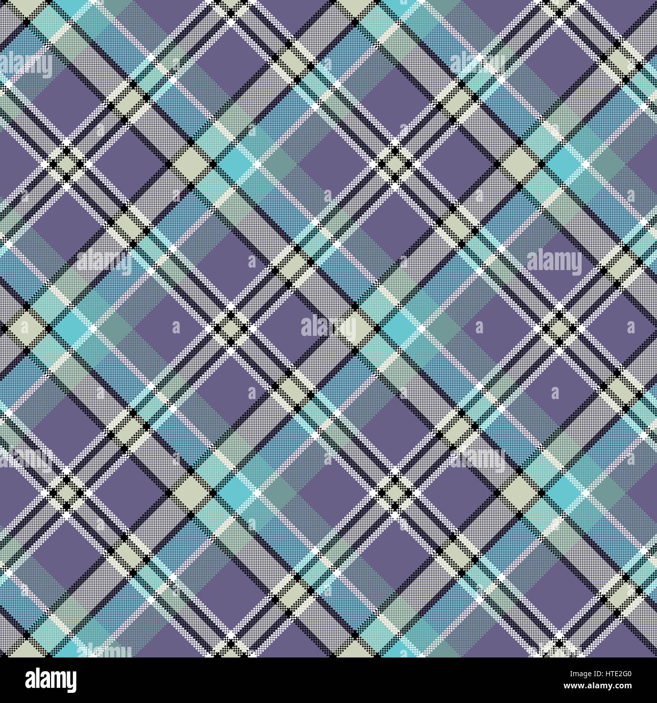 Cold colors diagonal plaid pixeled seamless pattern. Vector ...