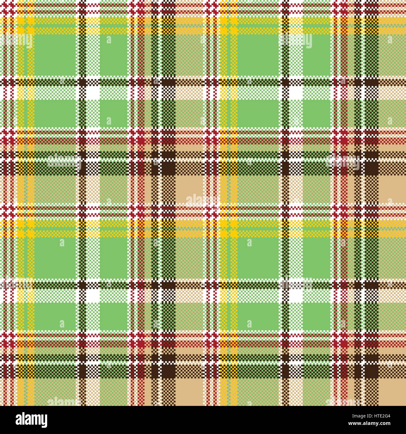 Green plaid pixel texture madras color fabric seamless pattern. Vector ...