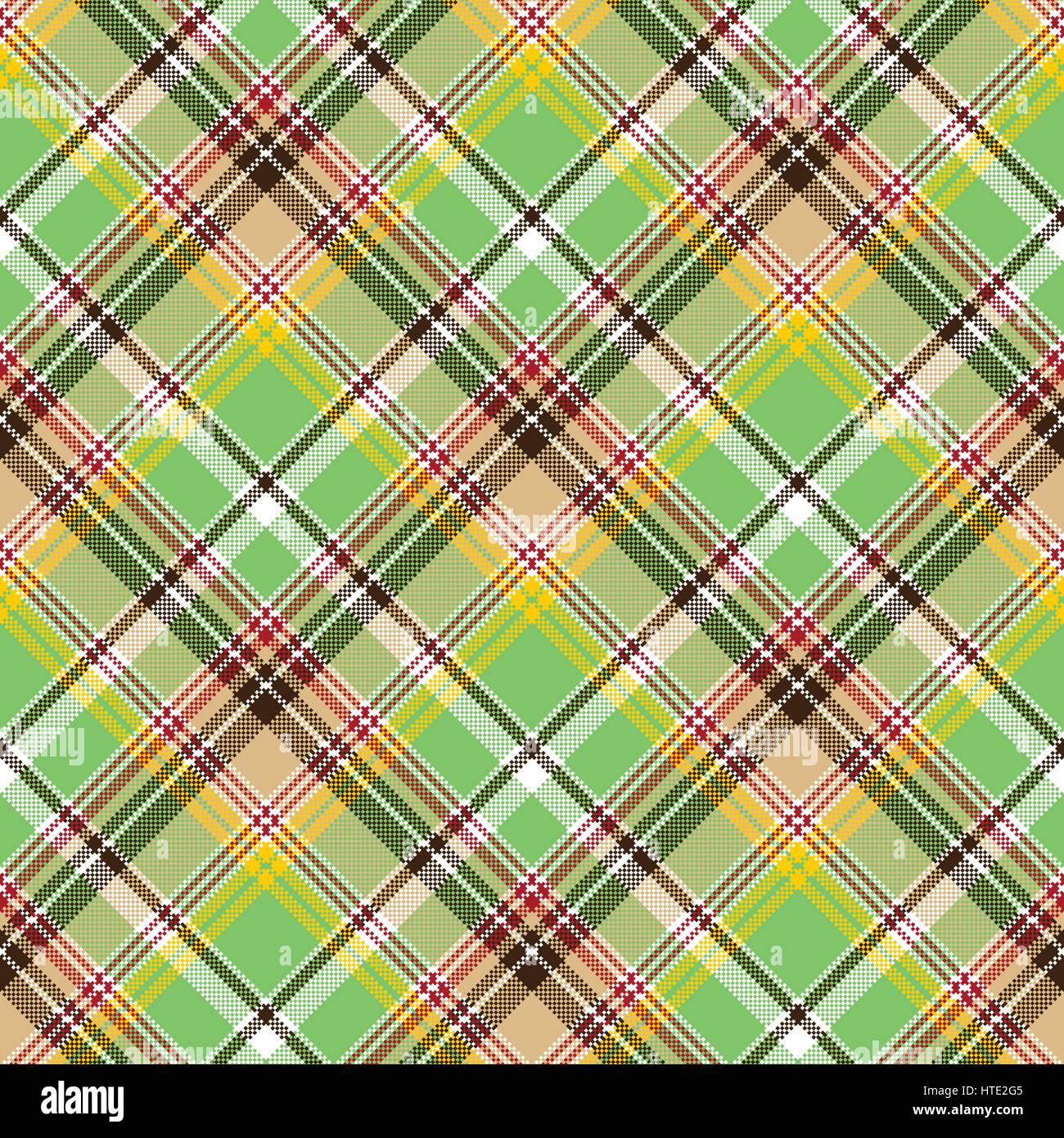 Green plaid pixel texture madras color fabric seamless pattern. Vector ...