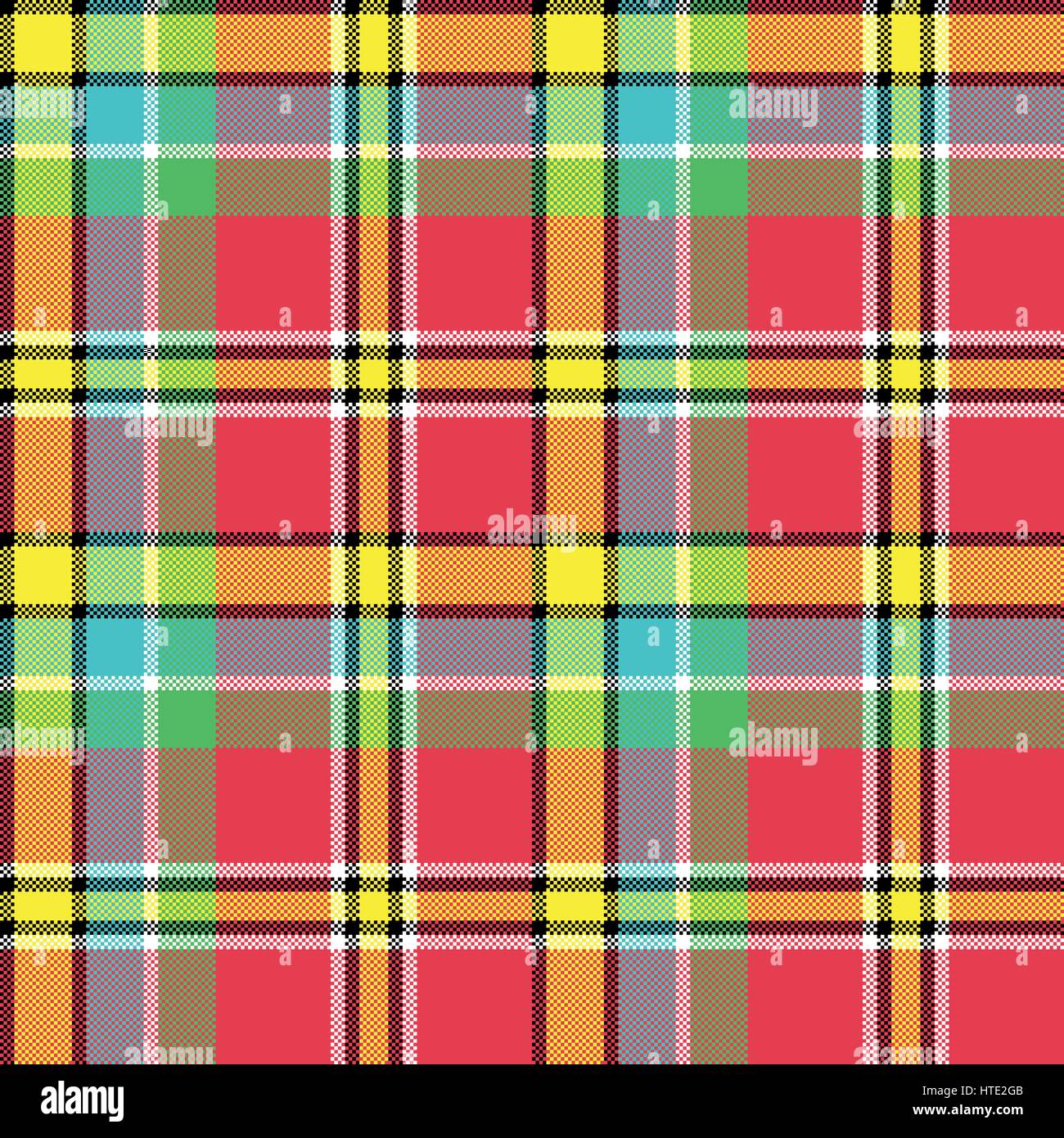 Madras fabric texture square pixel seamless pattern. Vector ...