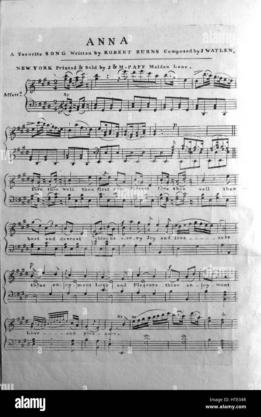 Sheet music cover image of the song 'Anna A Favorite Song', with ...