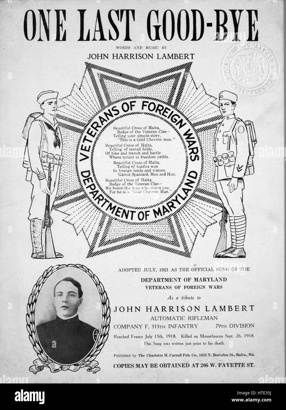 Sheet music cover image of the song 'One Last Good-Bye Poem 'Tempest ...
