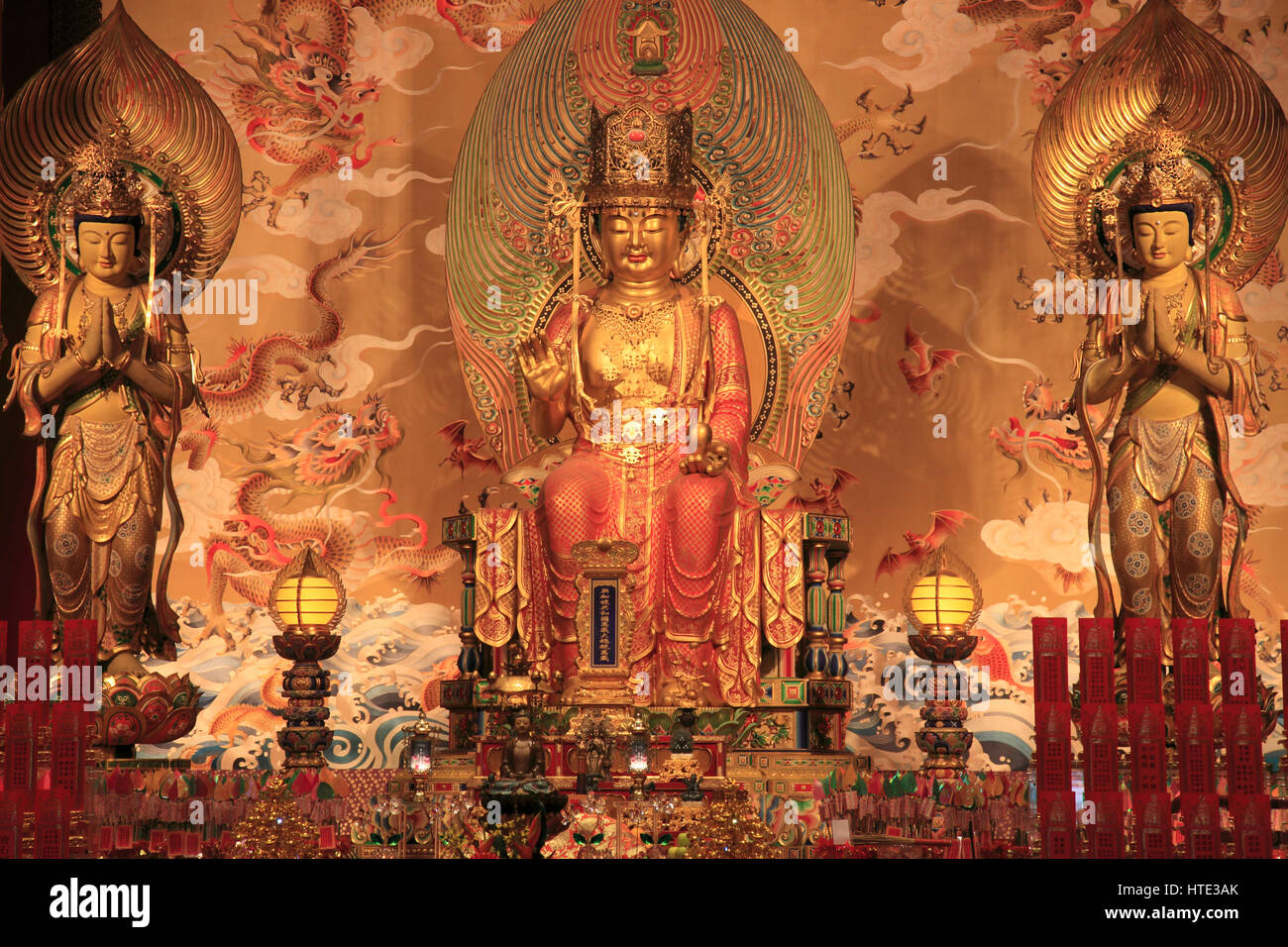 Singapore, Chinatown, Buddha Tooth Relic Temple, interior, statues ...