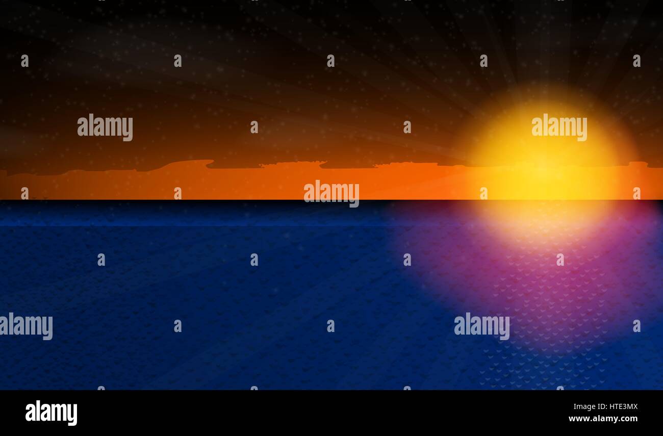 Sunny sunset over the sea. Vector Illustration Stock Vector Image & Art ...