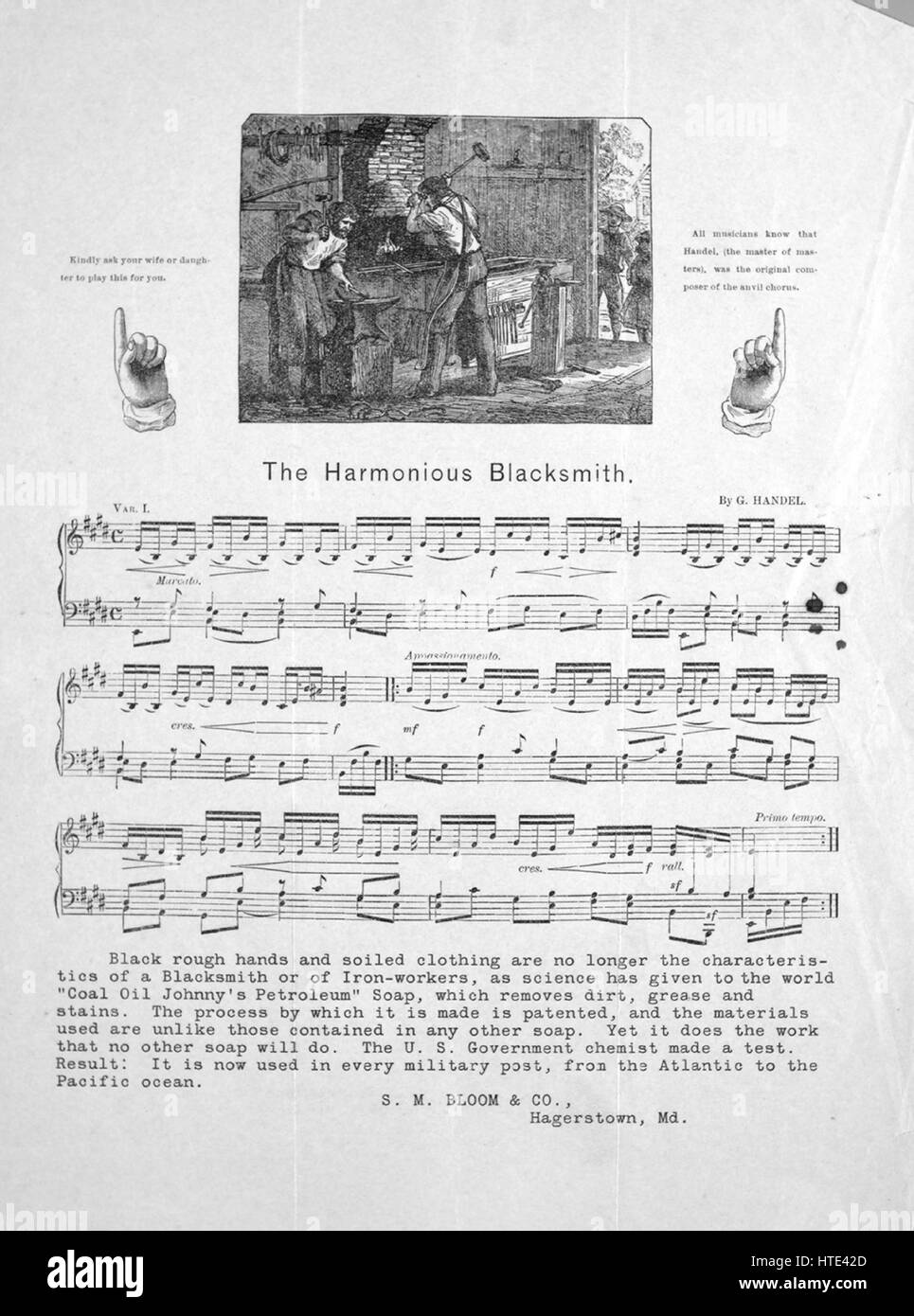 Sheet music cover image of the song 'The Harmonious Blacksmith', with ...